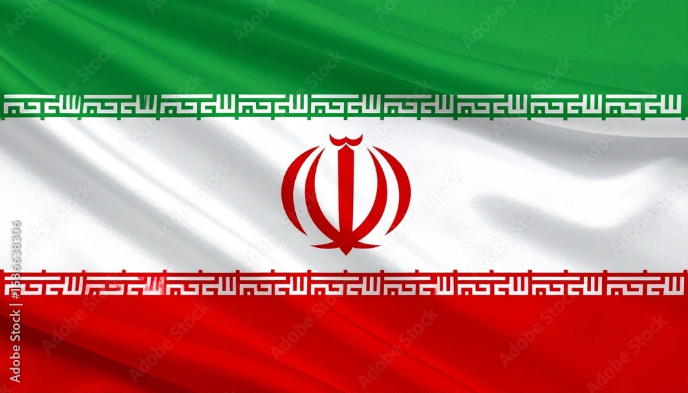 Iran national flag with green-white-red horizontal bands, central ...