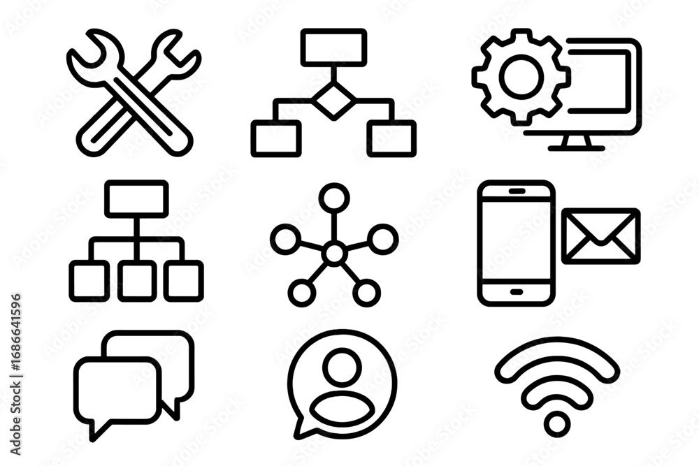 Technology outline icon set for web and mobile apps. Vector symbols for ...