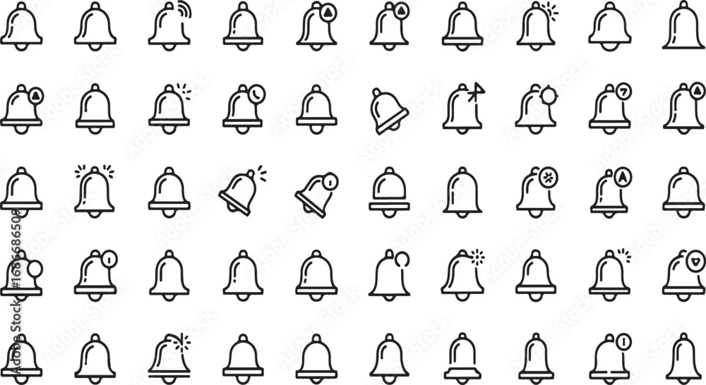 Collection of hand drawn bell icons symbols for notifications alerts ...