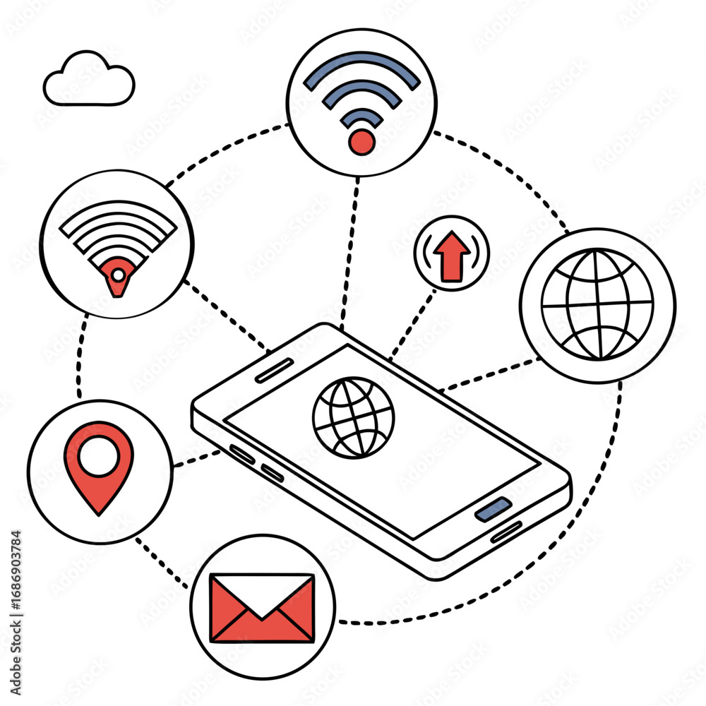 Image vectorielle Stock Smartphone connected to various digital ...