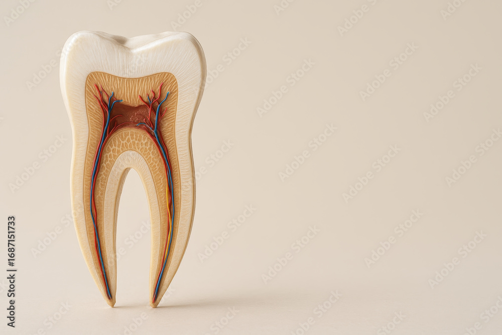 Realistic tooth structure anatomy with nerves and roots, detailed cross ...