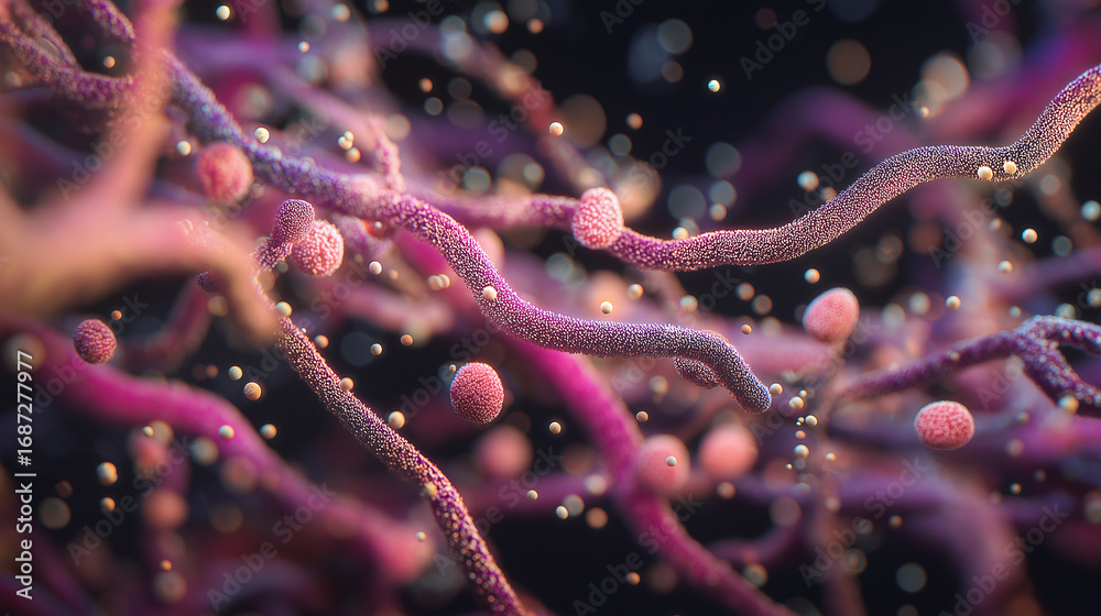 Streptomyces bacteria, generative ai illustration. Filamentous, spore ...