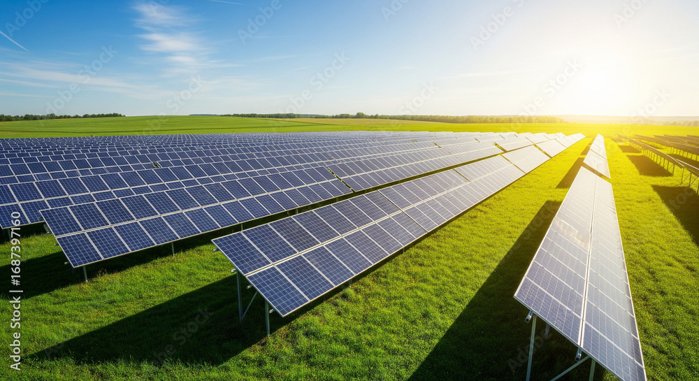 Farmland enhanced with agrivoltaics, where solar panels are ...