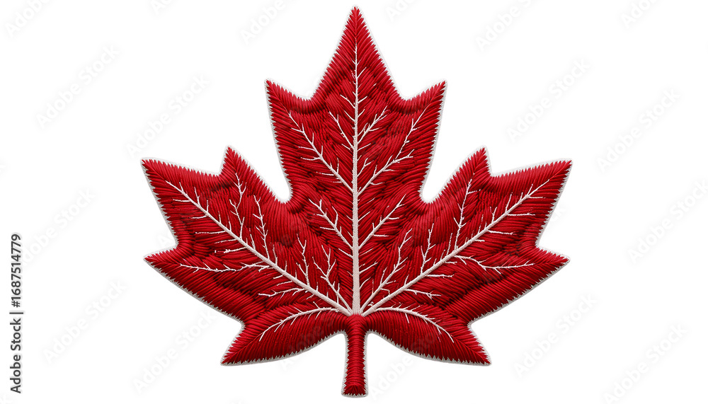 Embroidered Red Maple Leaf Patch – Detailed Symmetrical Leaf with White ...