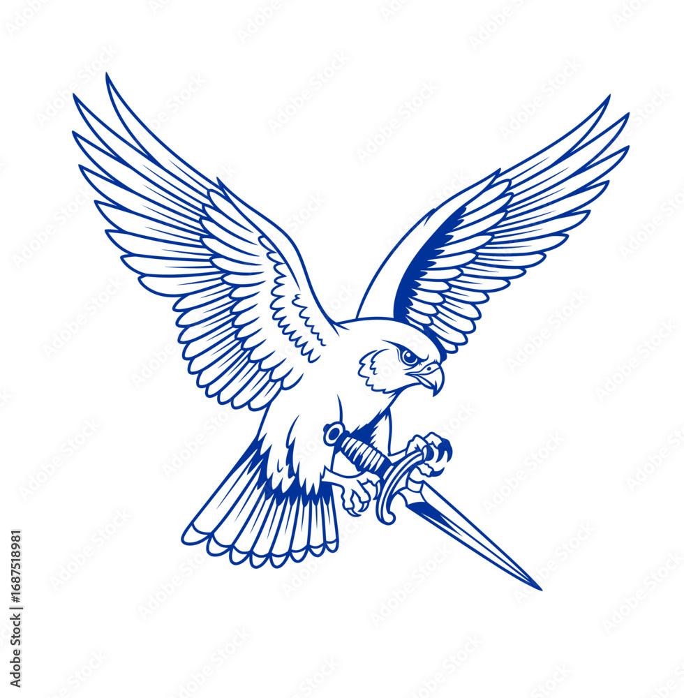 Ferocious falcon swoops with sharp sword, a symbol of power and agility ...