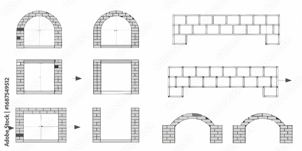 Step by step illustration of building brick arches and walls with ...