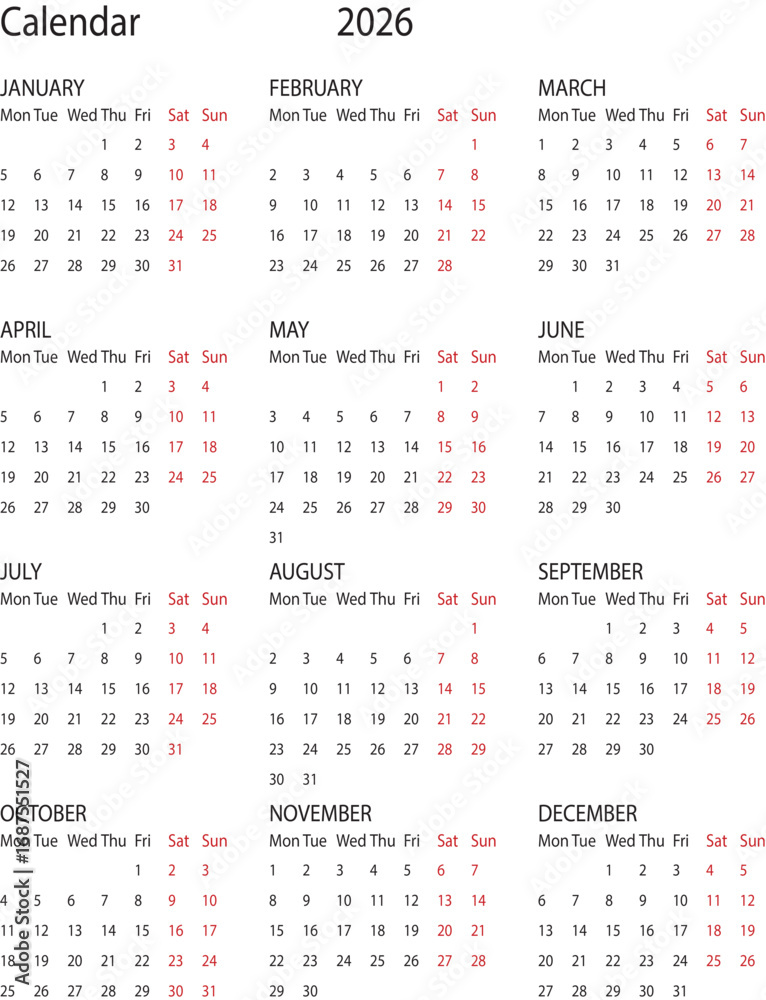 2026 Calendar Year Overview | Monthly Planner Layout for Scheduling ...