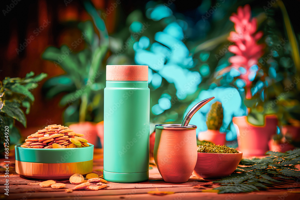 Mate recién preparado con bizcochitos, receta tradicional de Paraguay y ...