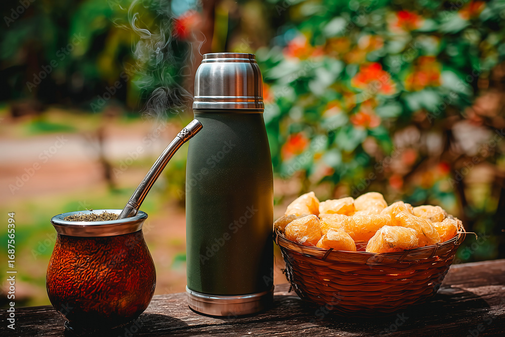 Mate recién preparado con chipa almidón, receta tradicional de Paraguay ...