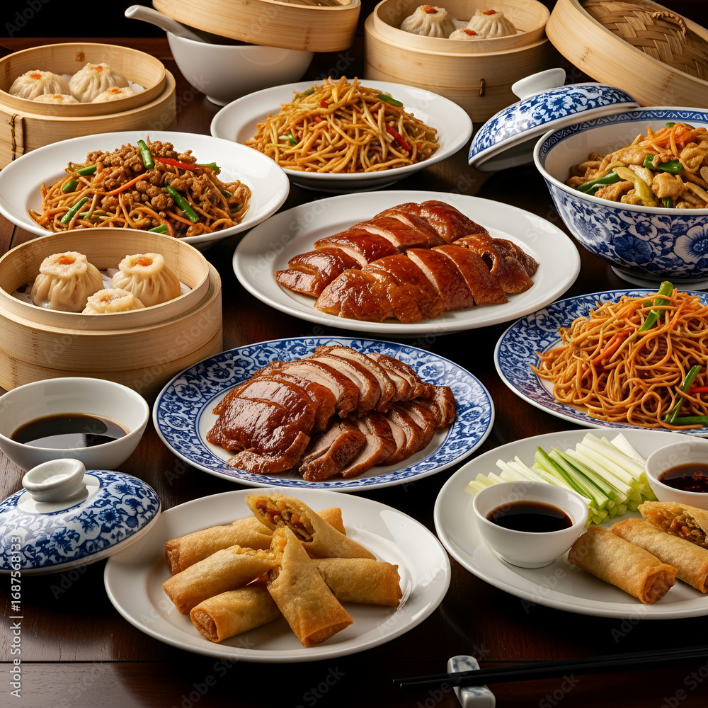 Ilustración de Stock Authentic Chinese Cuisine Feast Peking Duck, Dim ...
