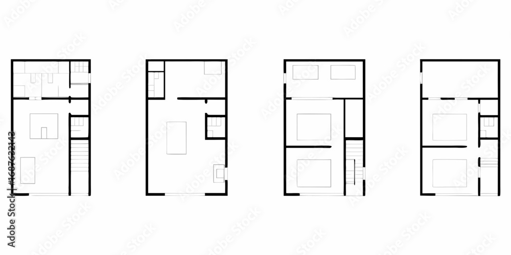 Four Simple Architectural Floor Plan Diagrams of Small Houses house ...