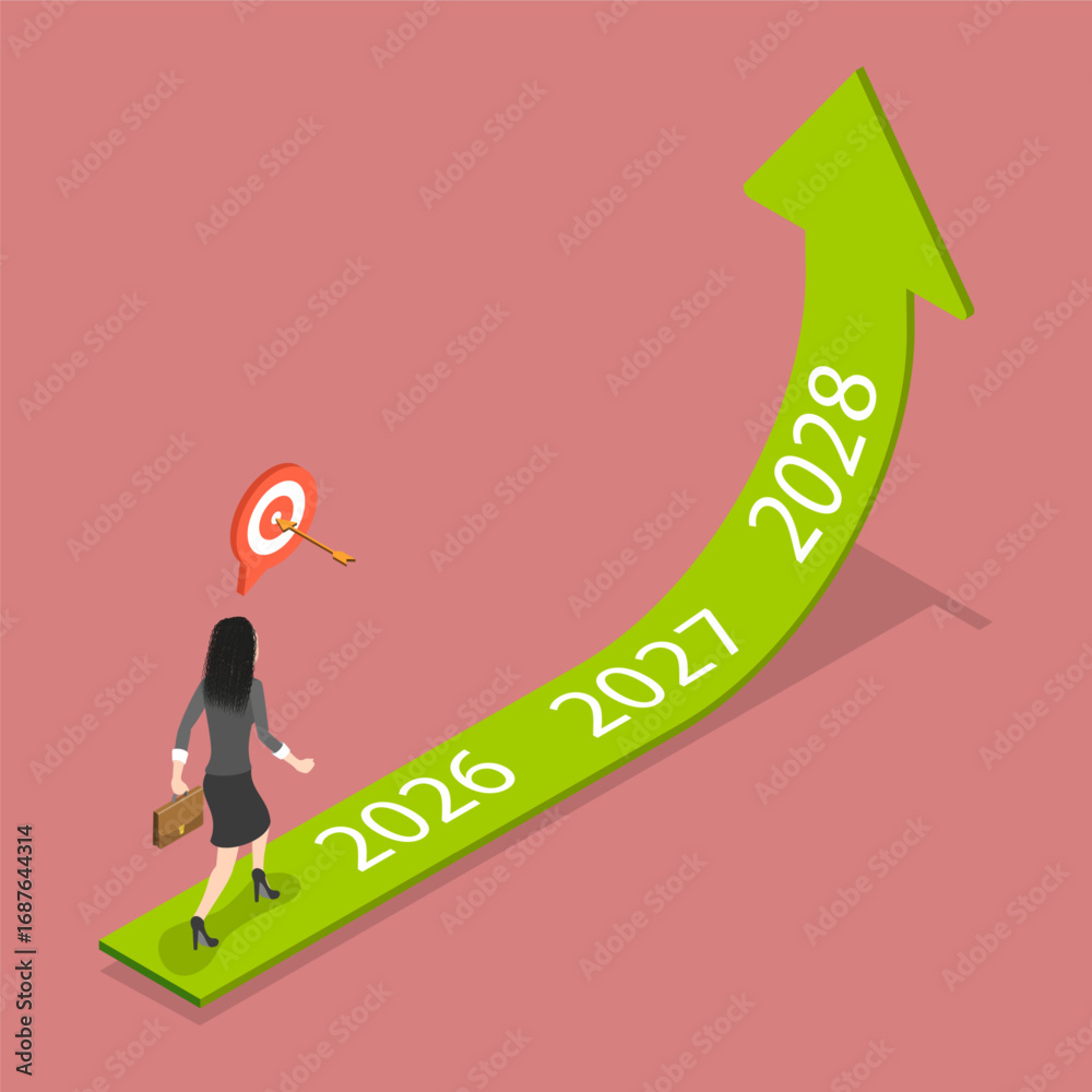 3D Isometric Flat Vector Illustration of Future Goals, Businessman ...