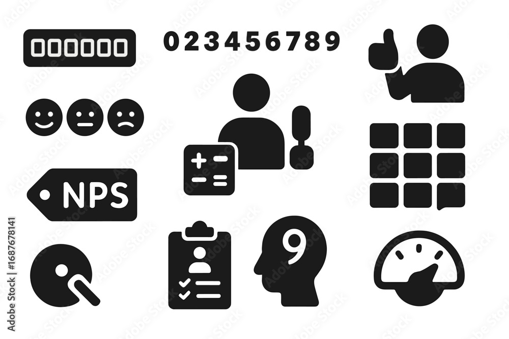 NPS Survey Icons. Solid style icons of NPS surveys: Net Promoter Score ...