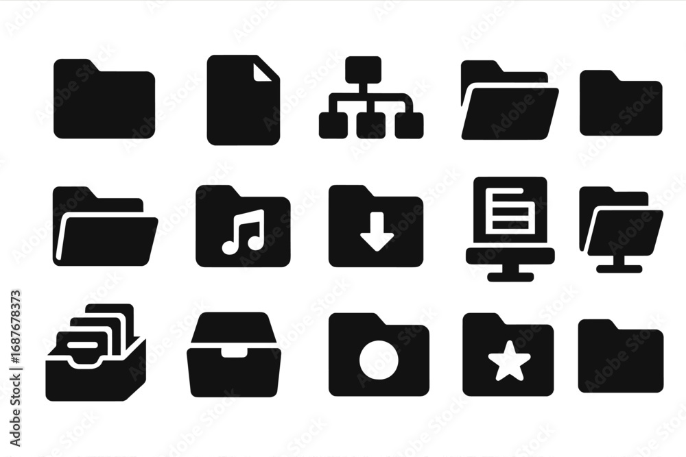 Solid File Icons. Solid style icons of file storage: folder icon ...