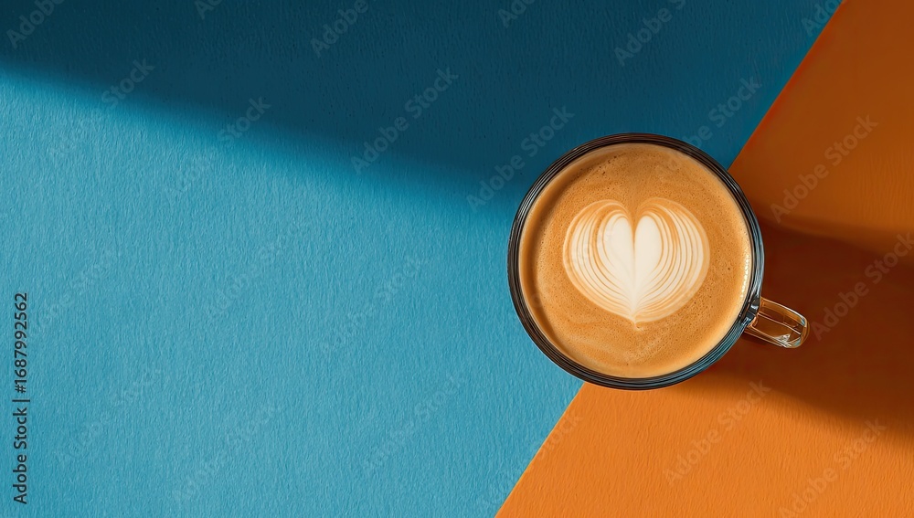 Latte art in a cup on a color background Stock Photo | Adobe Stock