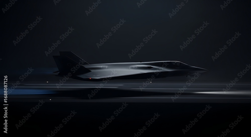 Shadow in Motion - Stealth Fighter Jet Blurs Across a Dark Tarmac in a ...