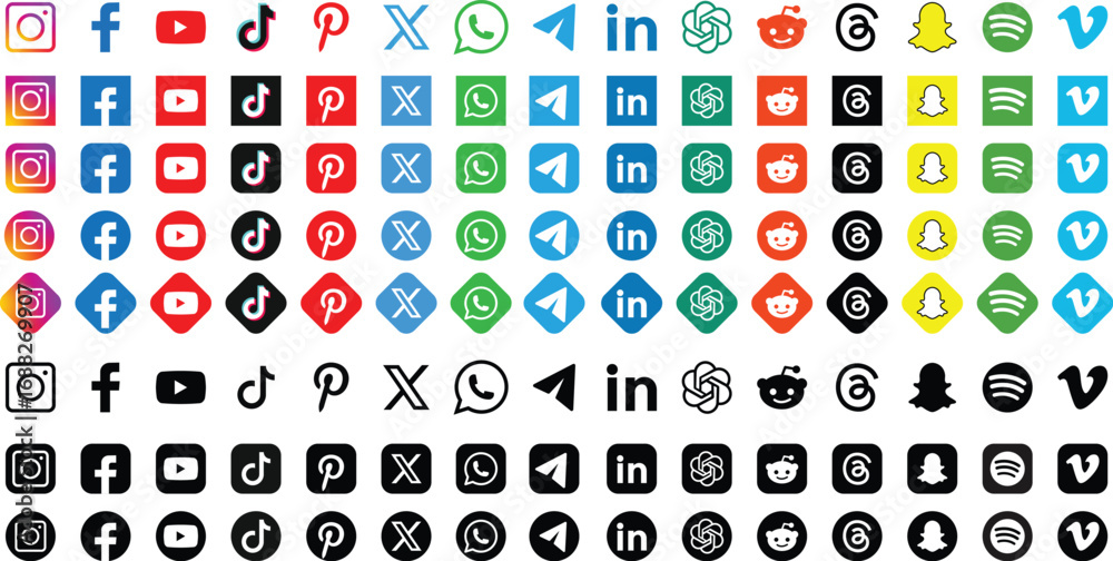 Popular Social Media App Icons 2025, 2026. Latest updated. Instagram ...
