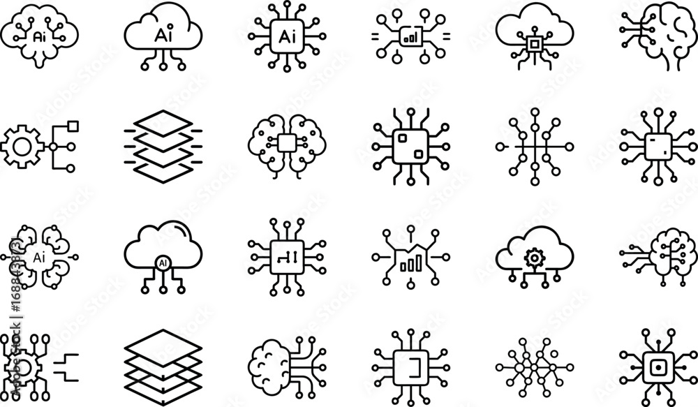Futuristic Artificial Intelligence Icons Pack – Machine Learning, Neural Network, Cloud ...