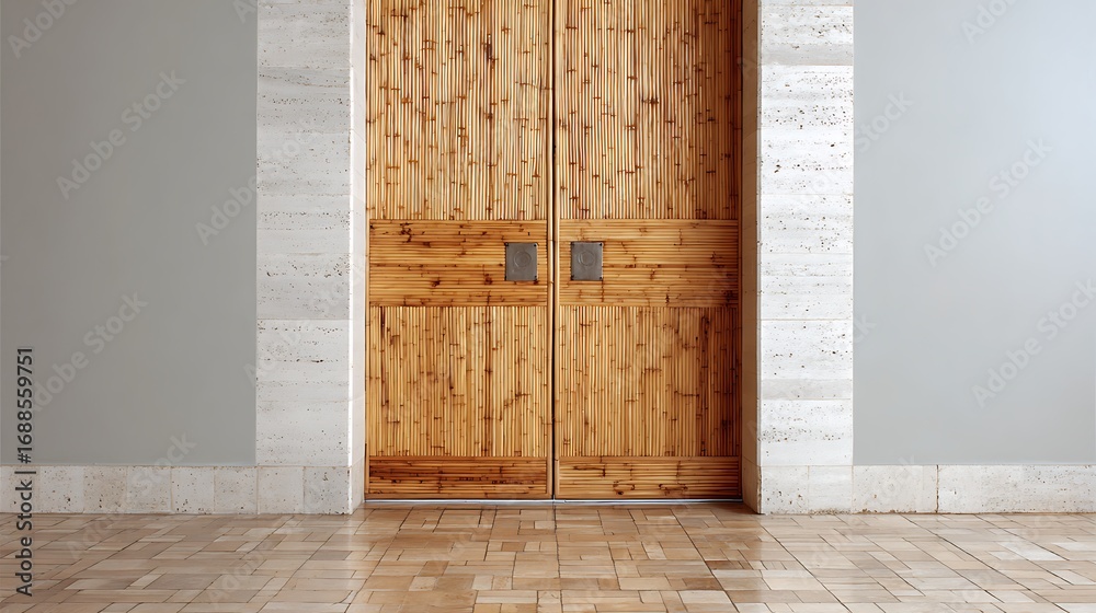 artisanal bamboo door with metal threshold, tile threshold, concealed ...