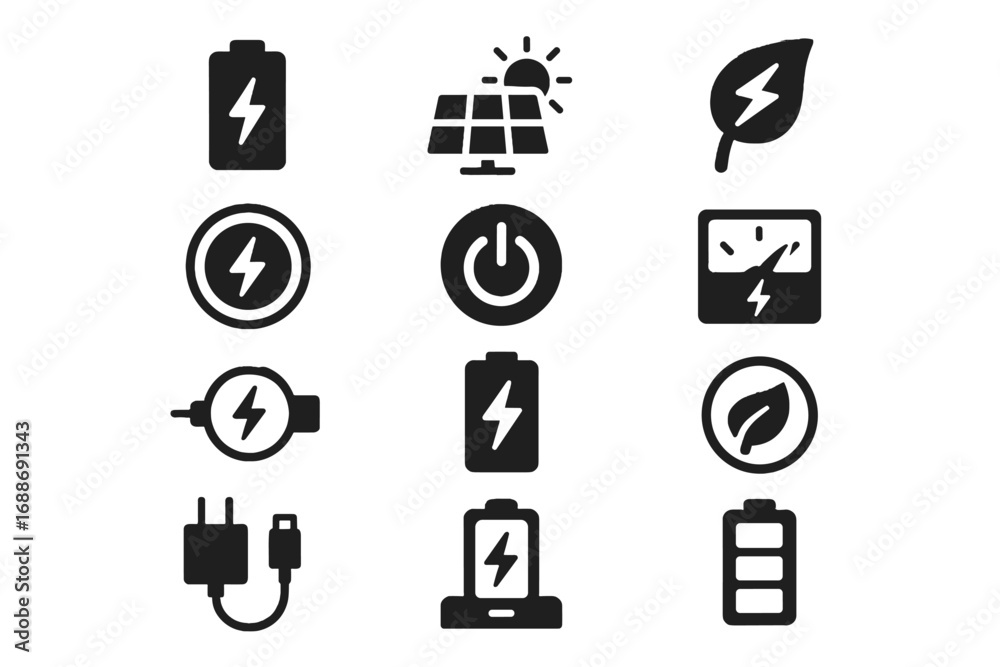 Smart charging vector meter battery icons wireless cable power solar ...