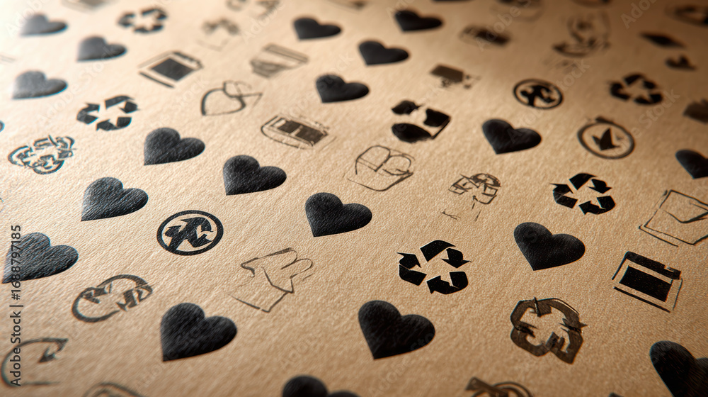 Eco friendly symbols and designs textured surface, showcasing ...