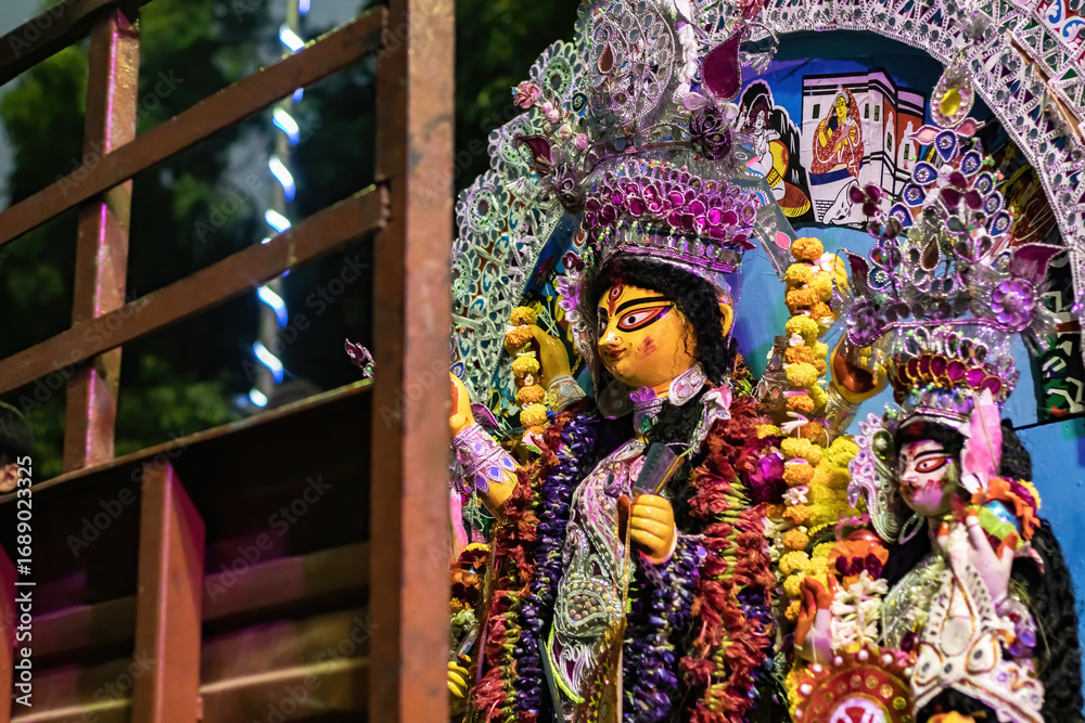 Durga Puja with idol of goddess Durga being transported for festival ...