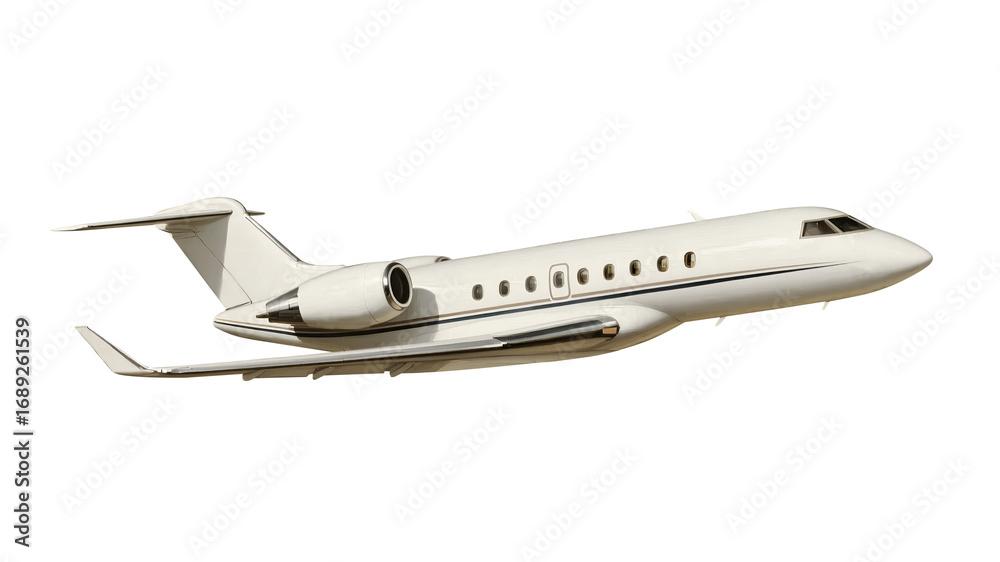 Stylish White Private Jet with Dual Jet Engines, Flying from a Side ...