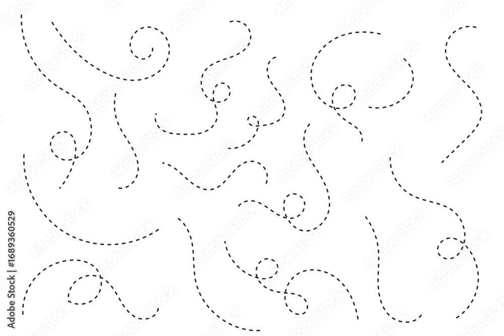 Line path. Dotted line path. Routes set. Dotted pathways. Airplane ...