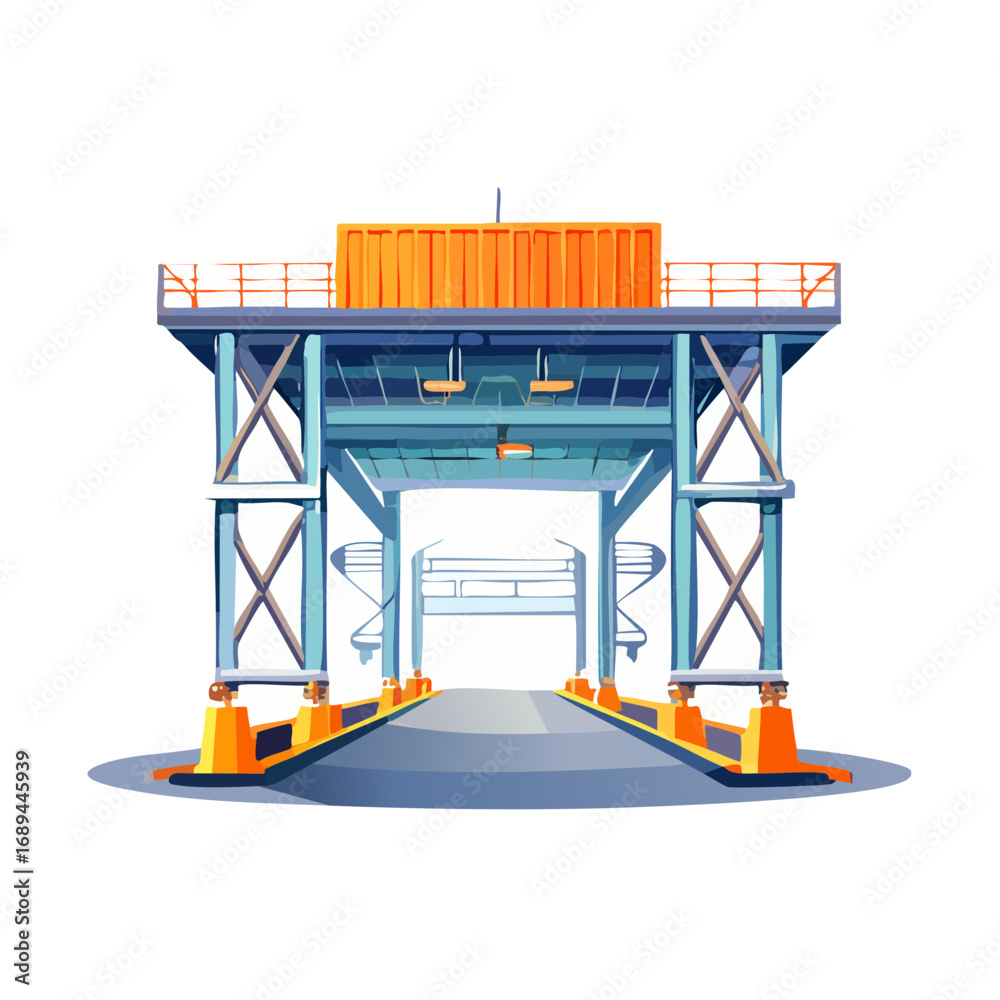 Stylized Industrial Crane Structure with Shipping Container atop ...