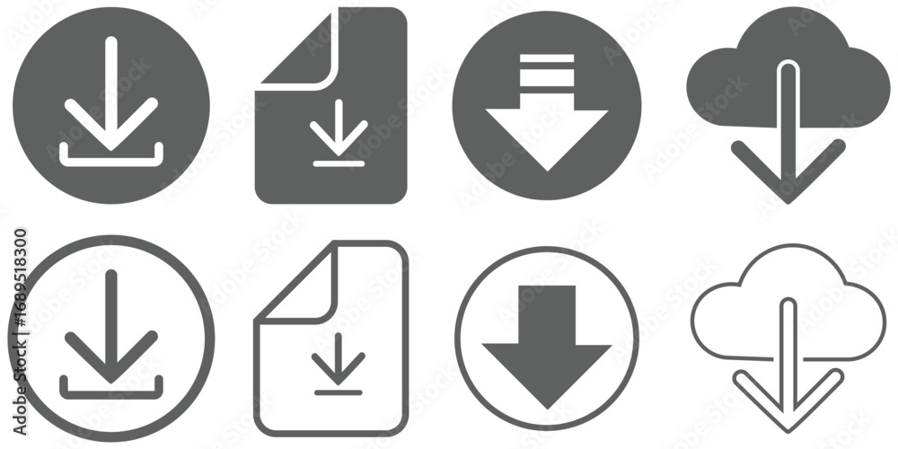 Download icon set. Download and upload icon. Files download and upload ...