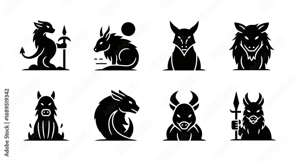 Vectorized Collection of Mythical Creatures, Emblems, and Beast Icons ...