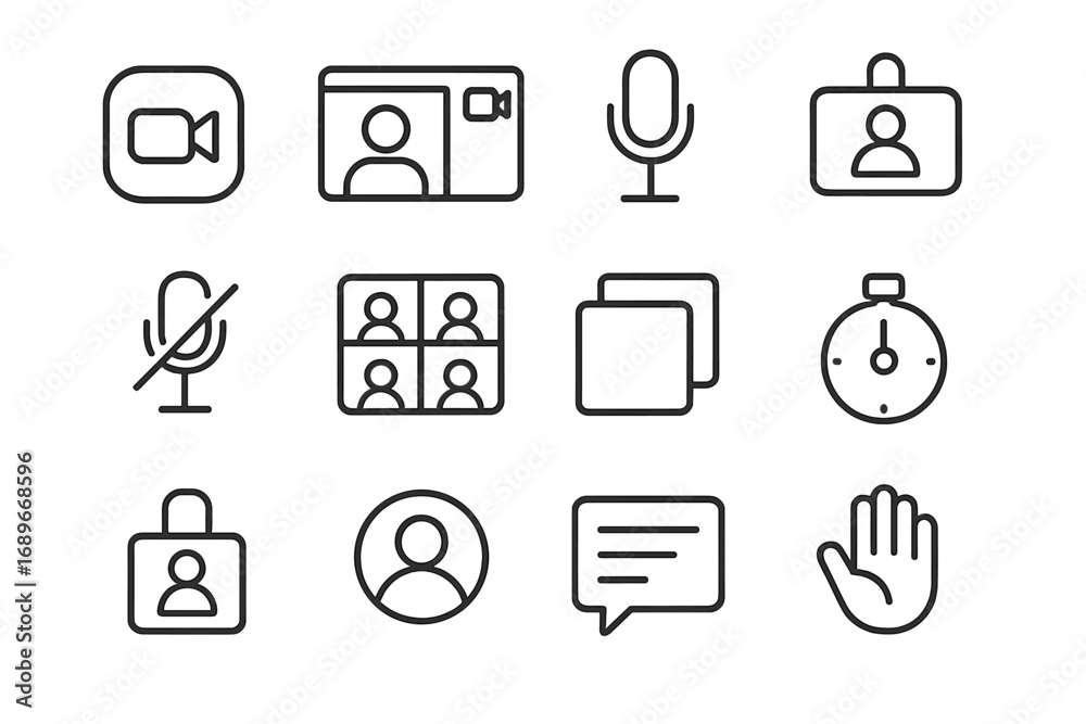Video Conferencing Icons. Line style icons of video conferencing tools ...