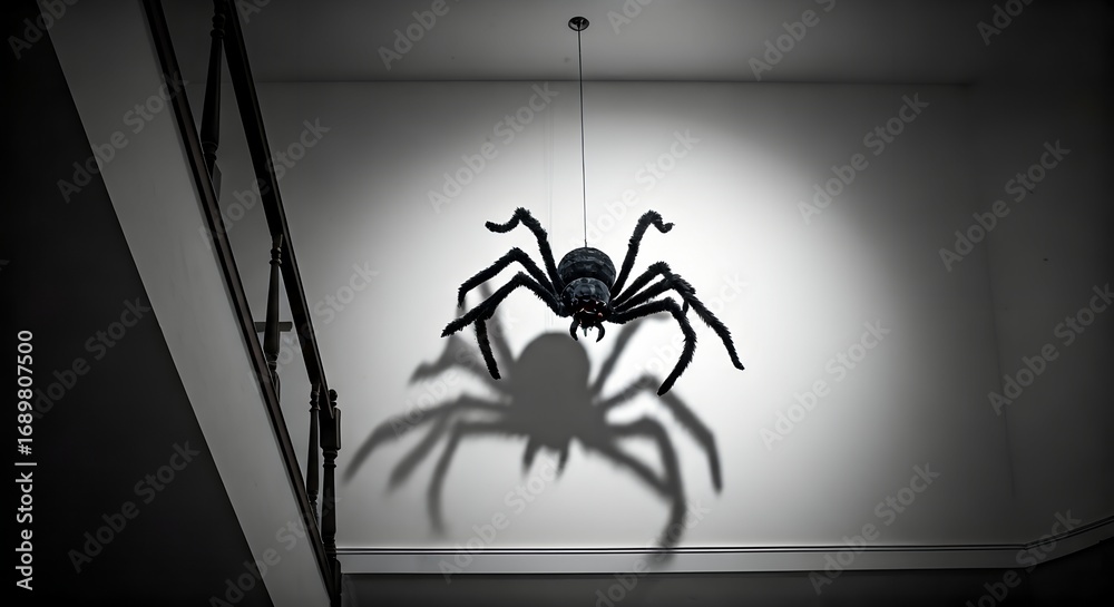 Stock-Foto „Suspended Menace Giant Spider Casts an Ominous Shadow in a ...