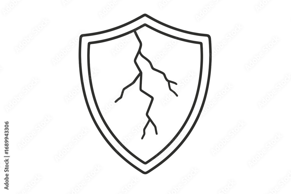 Broken shield linear icon. Vulnerability and data breach concept ...