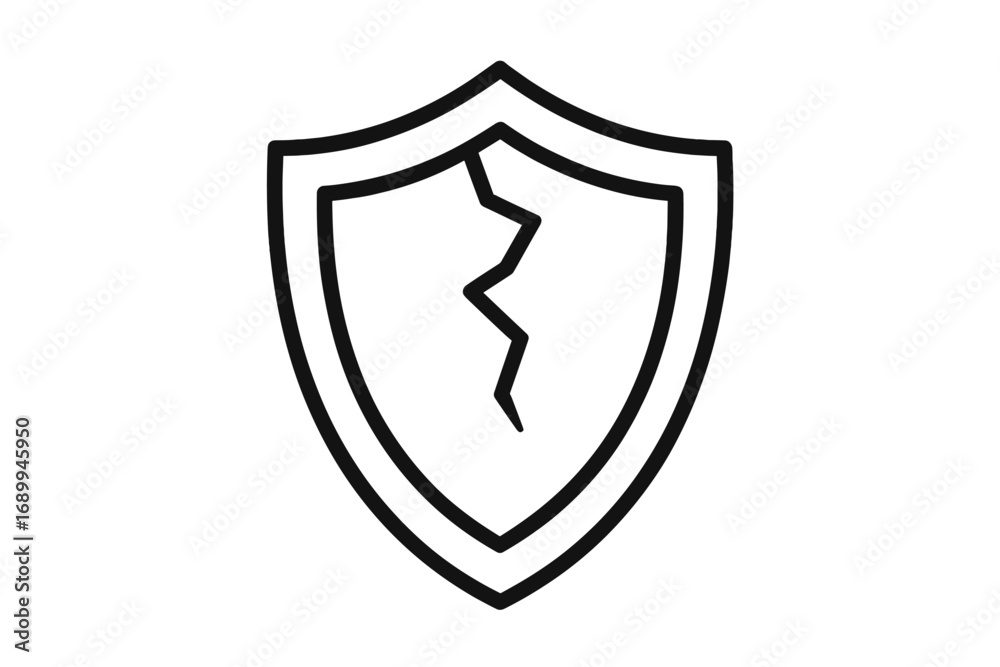 Image vectorielle Stock Cracked shield icon concept of broken security ...
