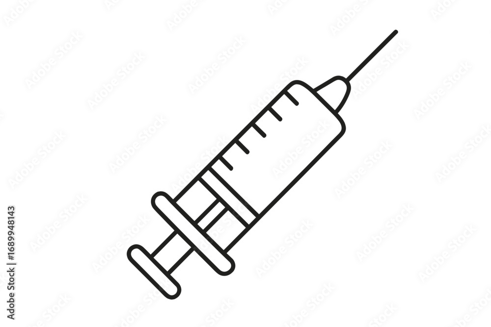 Syringe vector line icon. Medical injection, vaccination, vaccine shot ...