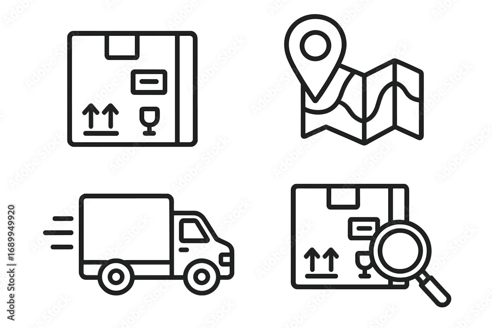 Logistics and delivery service outline icon set. Shipping and tracking ...