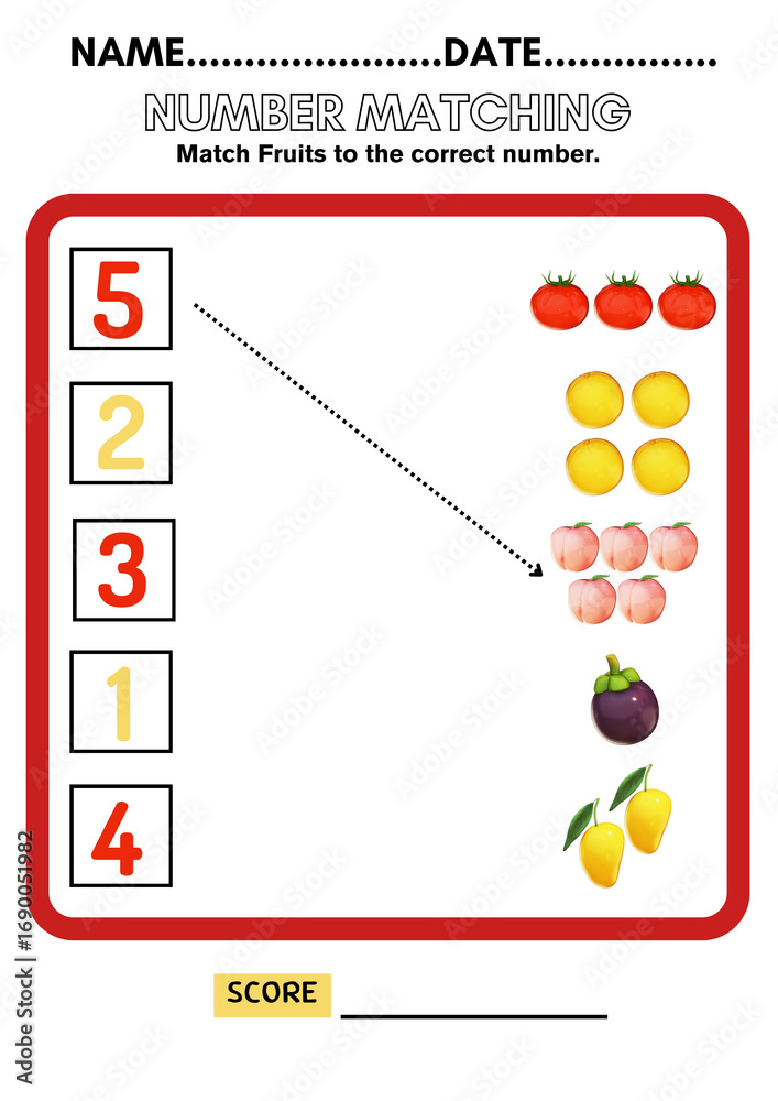 ภาพประกอบ Stock Fruit Number Matching Worksheet for Kids – Count Fruits ...