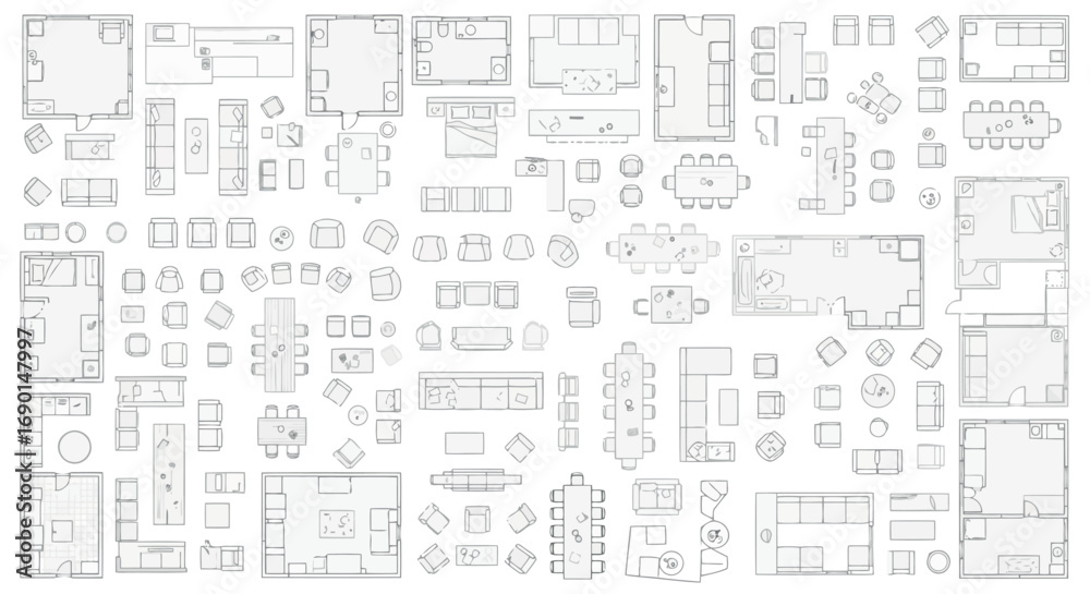 Vector vector art of top view floor plan layouts of various rooms with ...