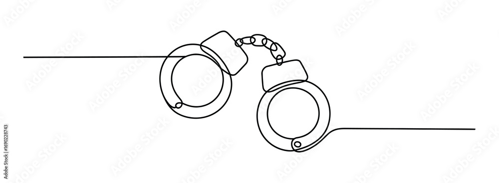 Minimalist single line sketch of handcuffs outline vector for security ...