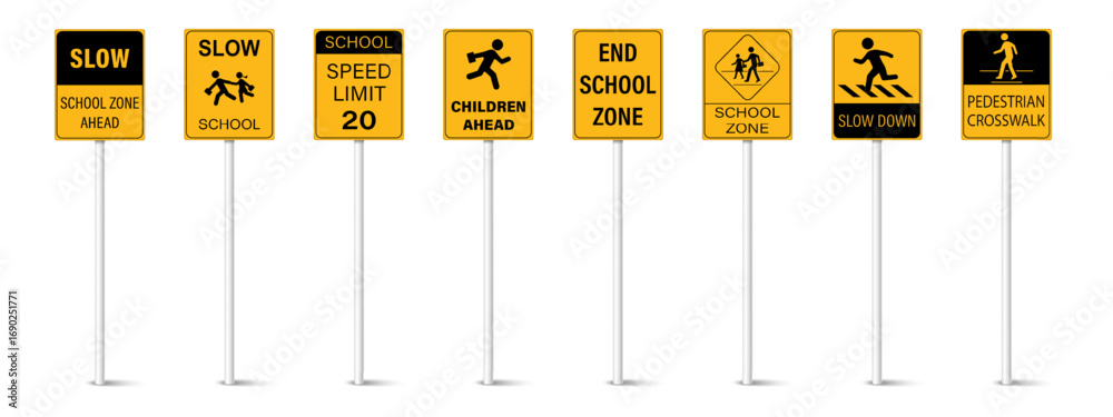 Set of school signs zone. Pedestrian. Road and Traffic signs for kids ...