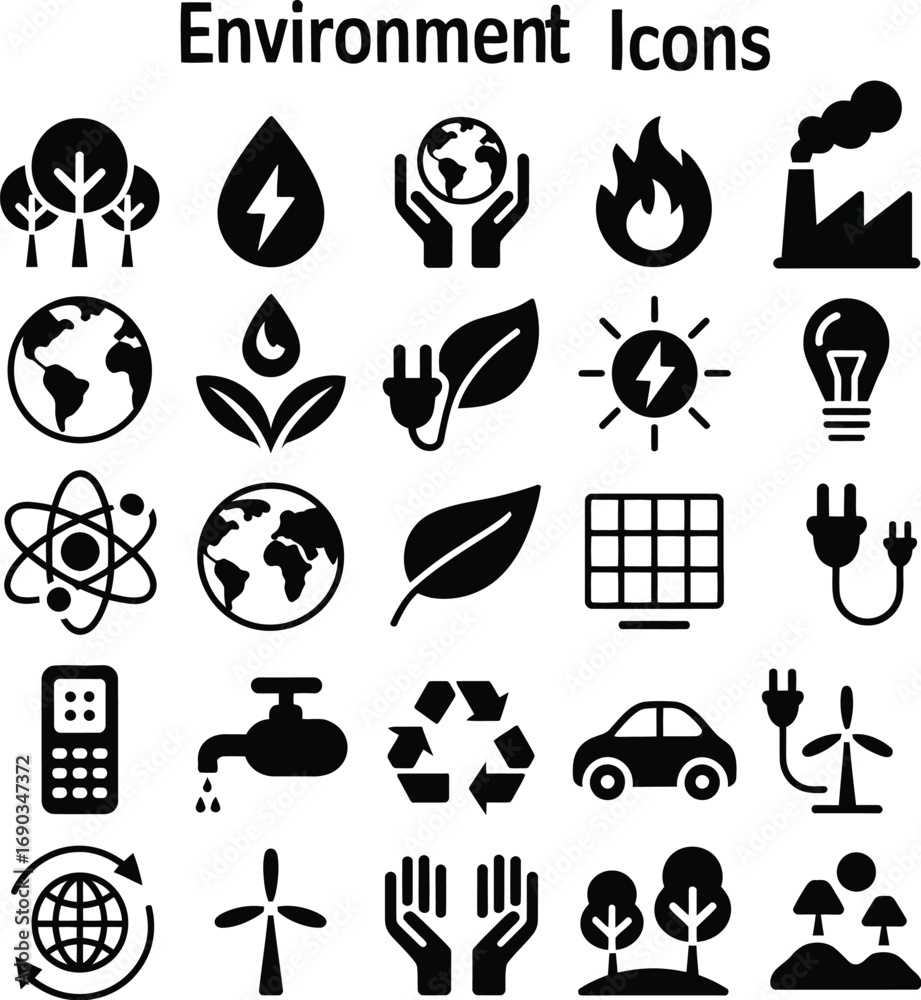 Vector de Stock (165)Environment Icon Set – Black and White Vector ...