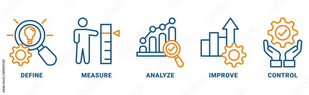 DMAIC icon set vector of define measure analyze improve control with ...