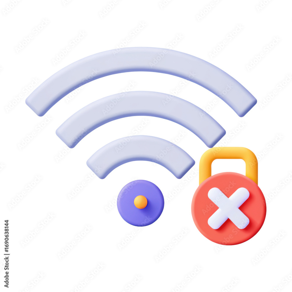 No wireless connection icon with lock and cross symbol indicating ...