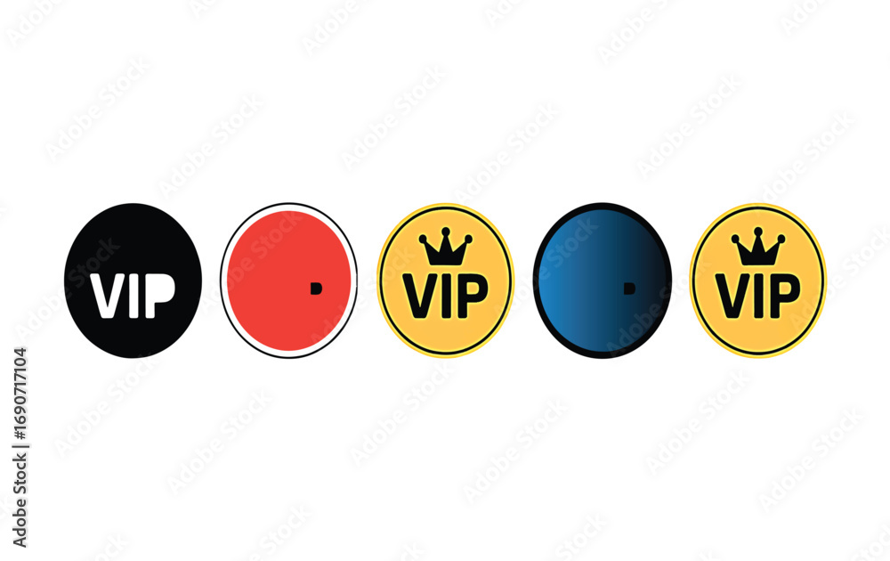 VIP Icons Black Circle, Red Dot, Golden Crowns and Navy Circle ...