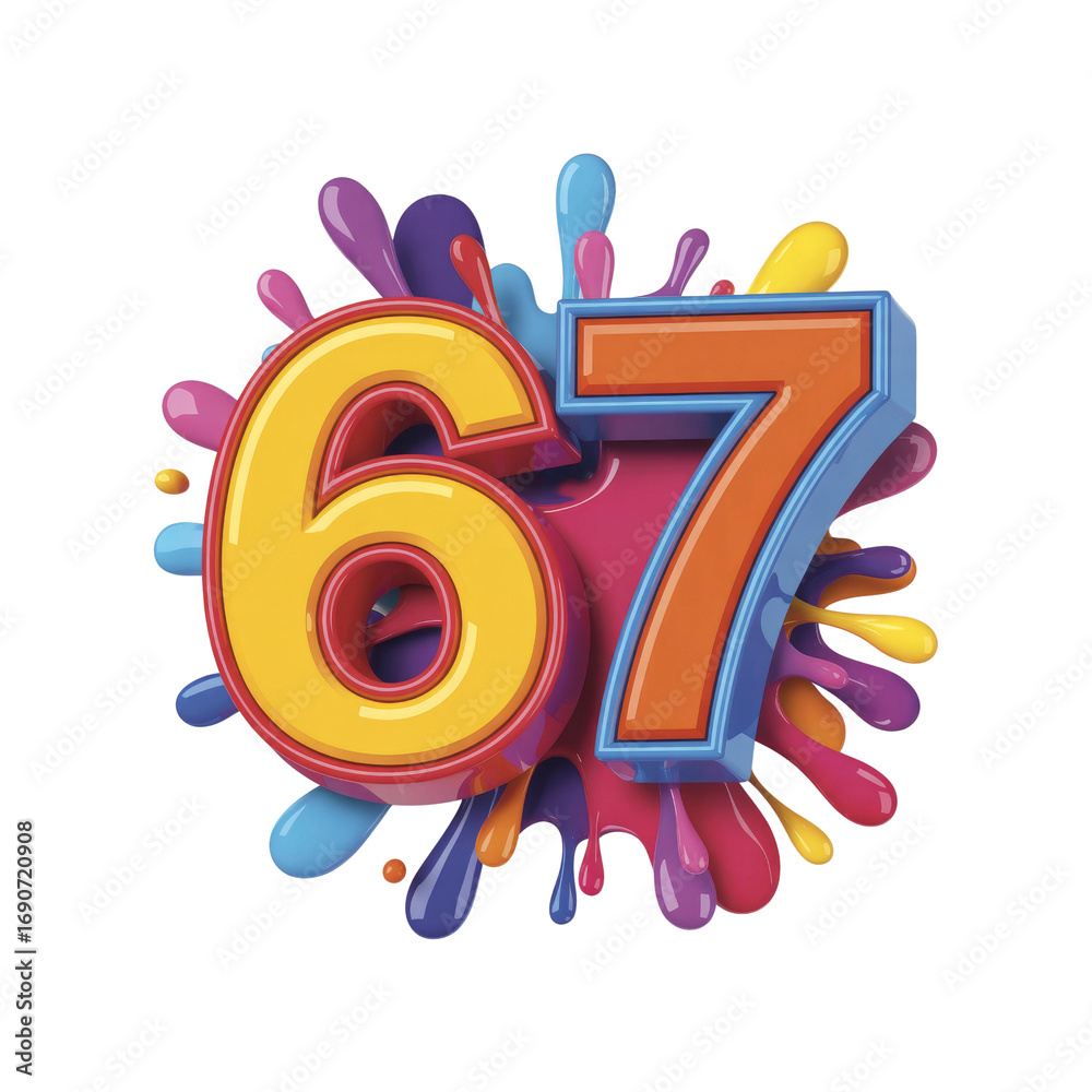 Colorful 3D Number 67 with Paint Splatter Background Stock Illustration ...