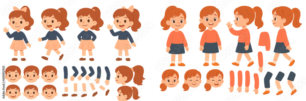 Cute girl character creation kit with various poses, hairstyles, and ...