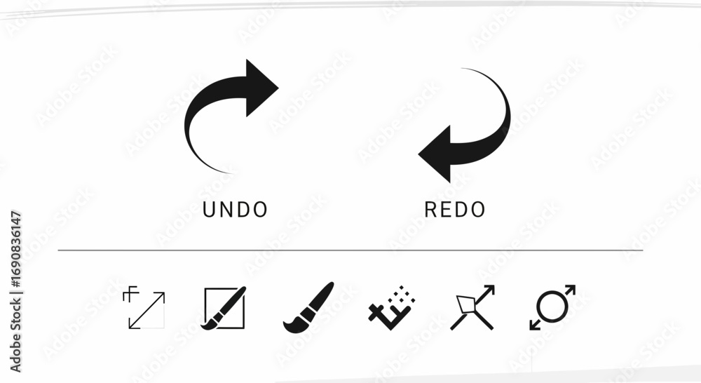 Undo and Redo commands with editing toolbar, design icons and drawing ...