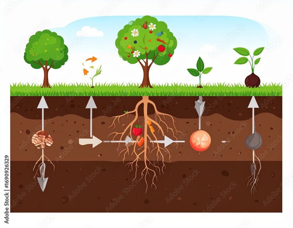 Illustration depicting the life cycle of various plants, showing growth ...