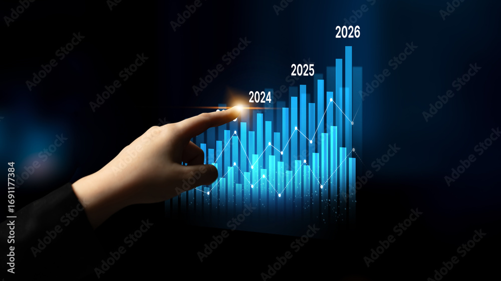 Photo Stock Business bar chart and line graph showing yearly business ...